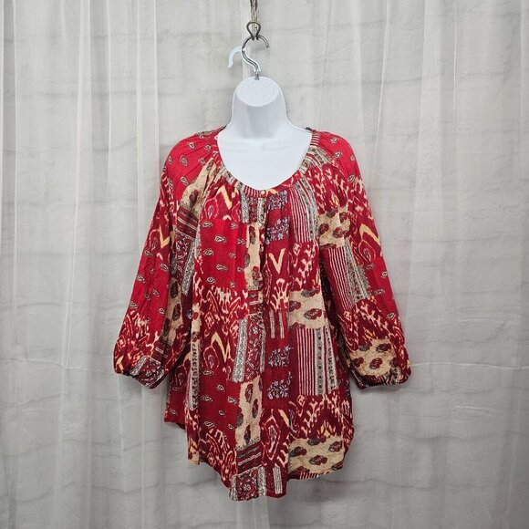 Chaps | Tops | Chaps Blouse Red Aztec Southwestern Bohemian Festival ...